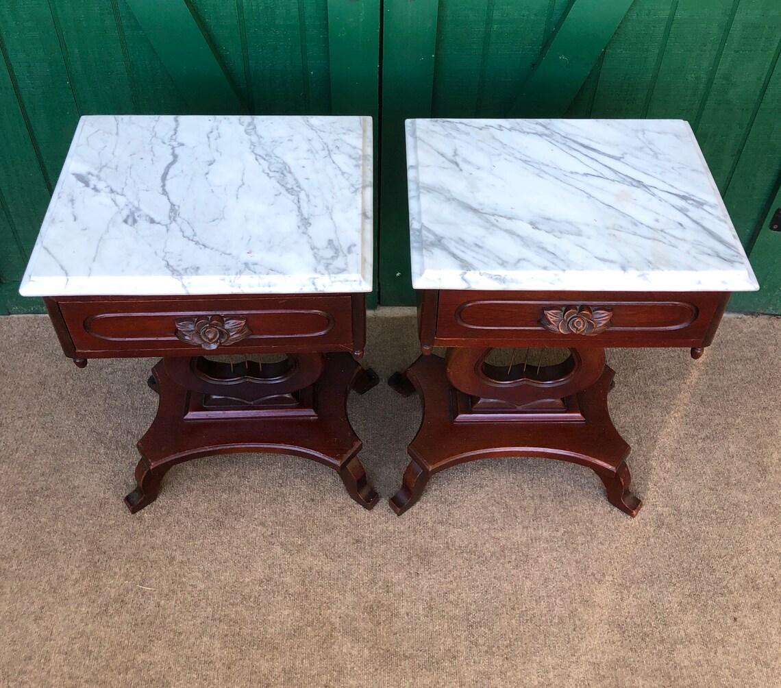 Marble Top Mahogany Table Lyre Design Pair of Tables - Etsy