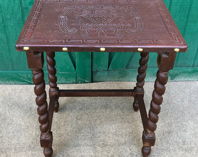 Angel I. Pazmino, Leather Top Table, Peruvian End Table, Walnut Turned ...