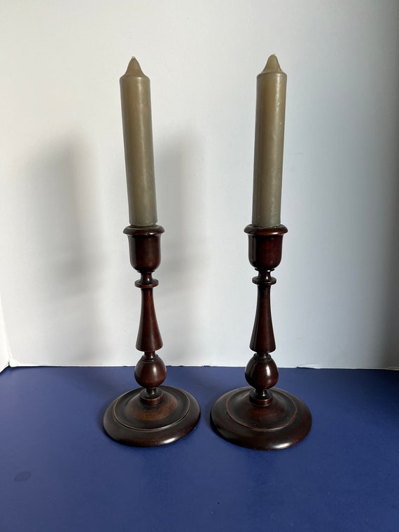 Wooden Candlesticks Colonial Style With Extra Thick Candles - Etsy