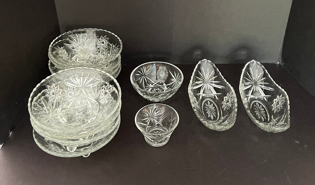 Anchor Hocking, Finger Bowl, Pattern Pressed Star & Fan, Prescut Clear ...
