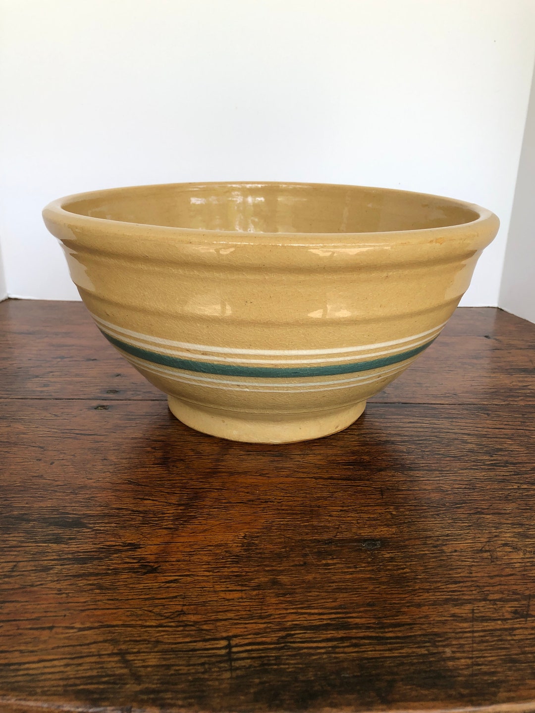 Yellow Ware Mixing Bowl, Yellow Ware, Stoneware ,blue and White Bands ...