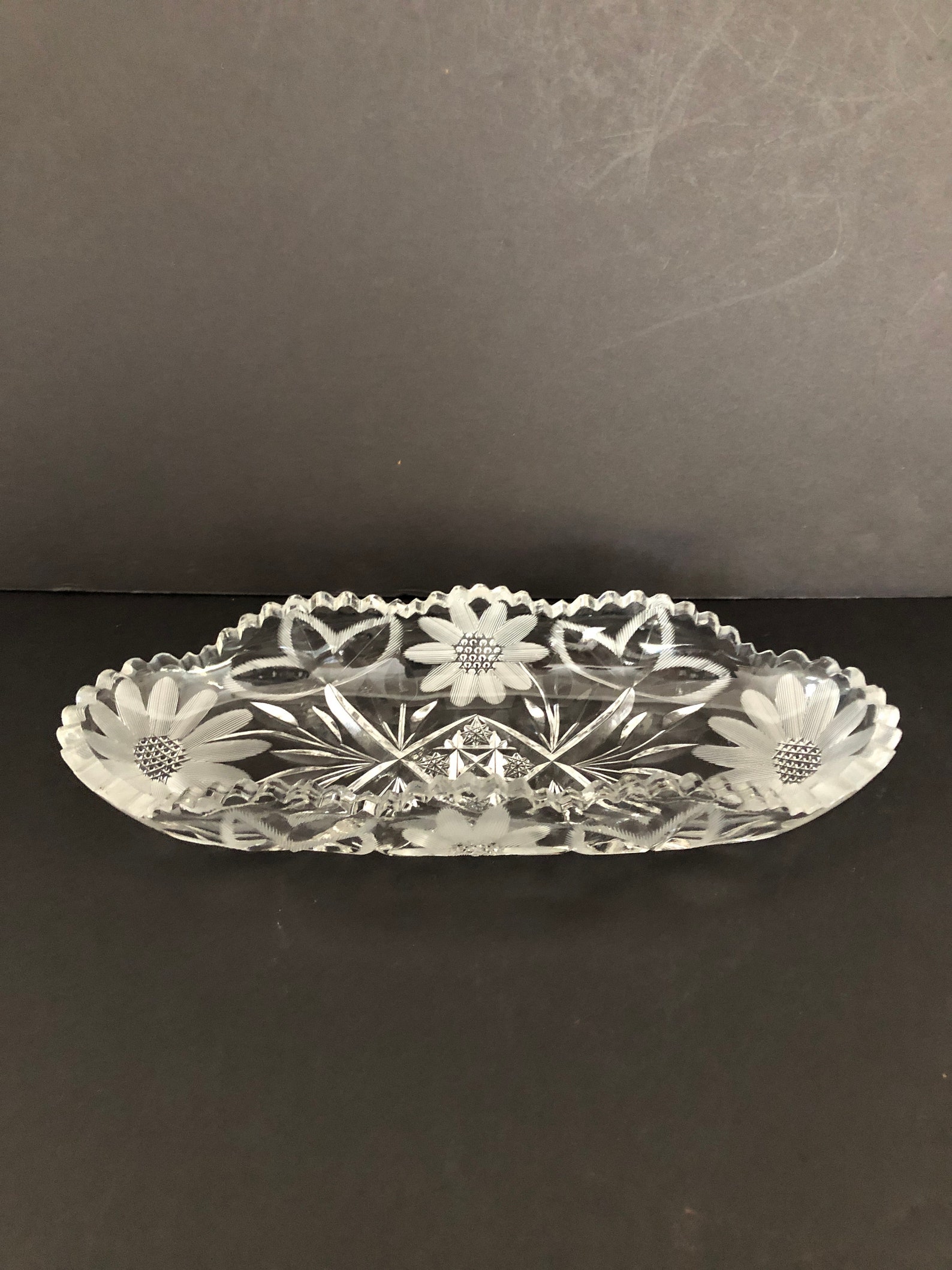 Cut Glass Oval Relish Dish Sawtooth Edge Antique Relish Etsy