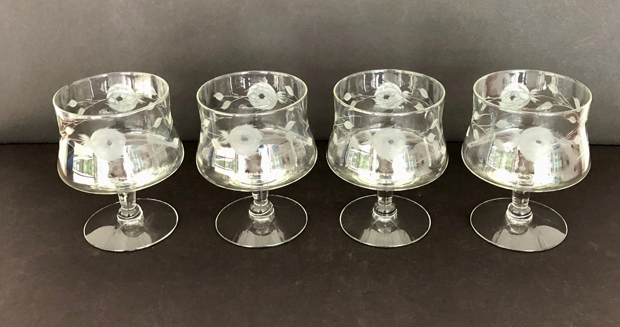 Crystal Stemmed Sherbets Wine Glasses Barware Acid Etched Etsy
