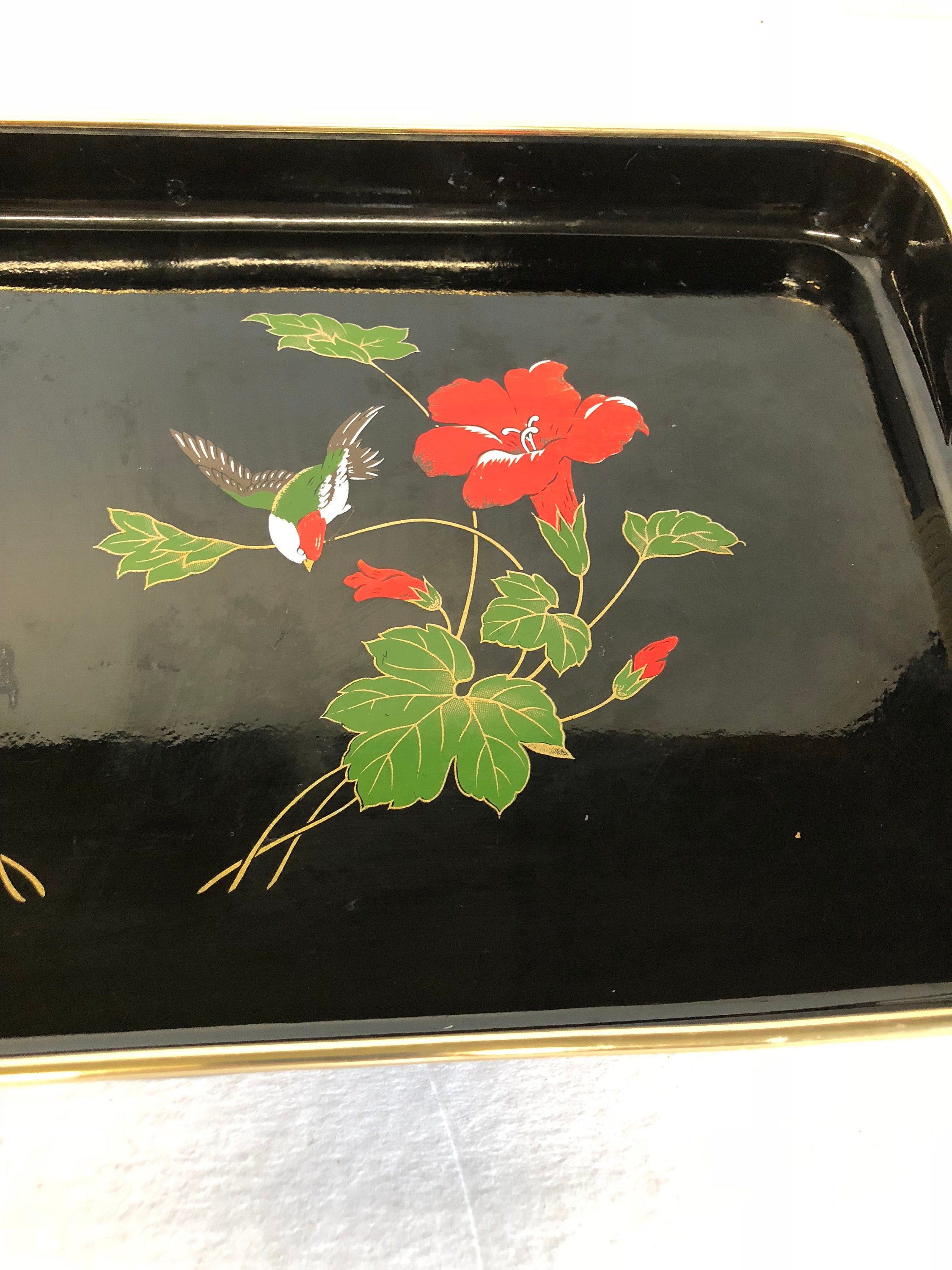 Vintage Red Rose Tray Vintage Tray Black and Red Tray | Etsy