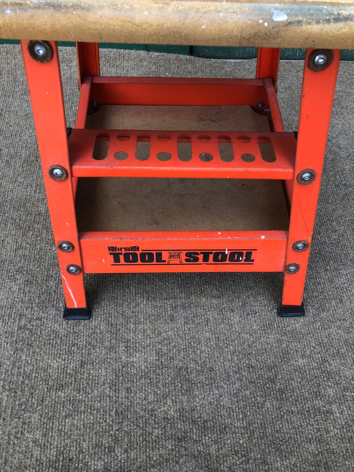 Hirsh orange steel industrial stool painted metal tool stool | Etsy