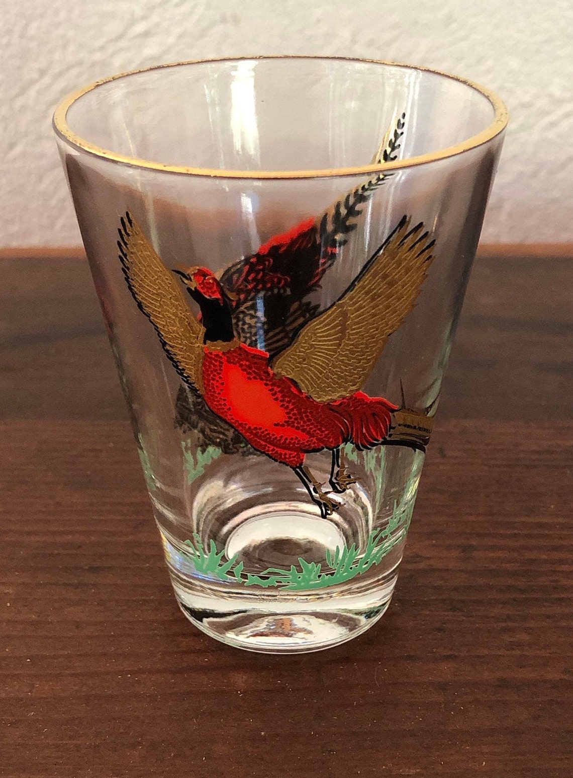 CULVER Wild Bird Glass Sets, 22k Gold Gild, Flying Pheasant , Roosting ...