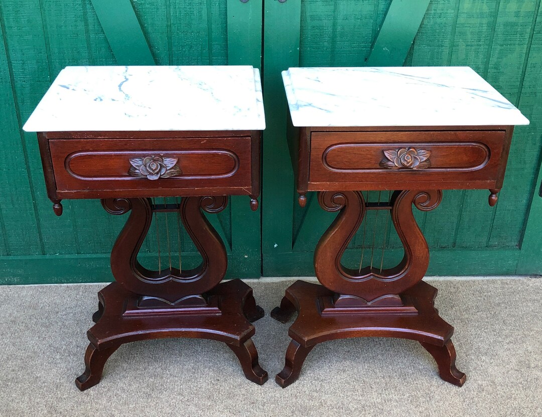 Marble Top Mahogany Table Lyre Design Pair of Tables - Etsy