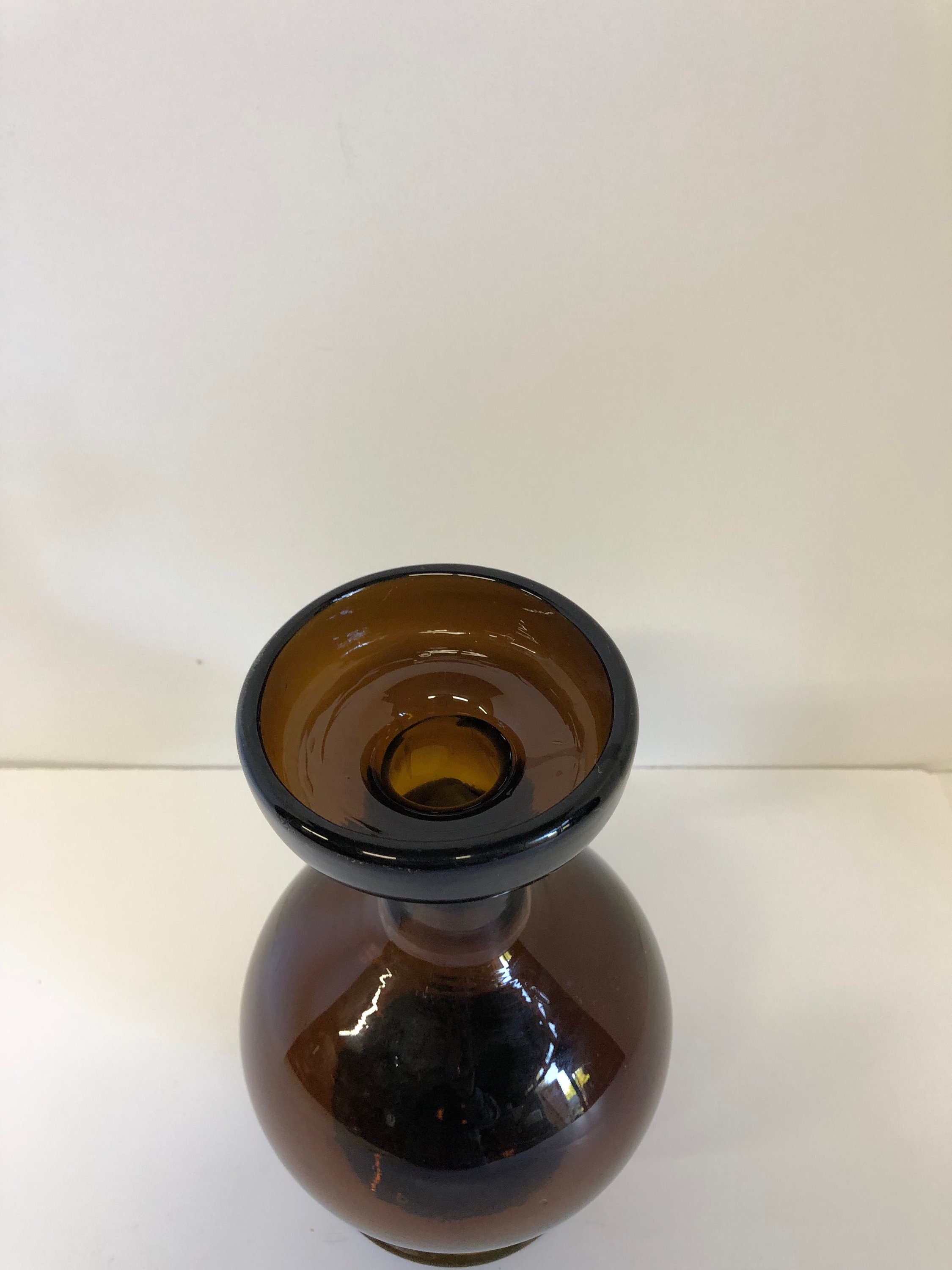 Amber Glass Vase,pontil Mark, Hand Blown, Two Toned,mid Century Modern ...