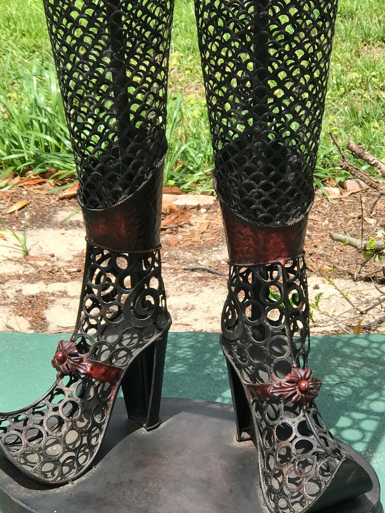 Glass Topheavy Metal Art Sculpture Ladies Legs Fishnet | Etsy