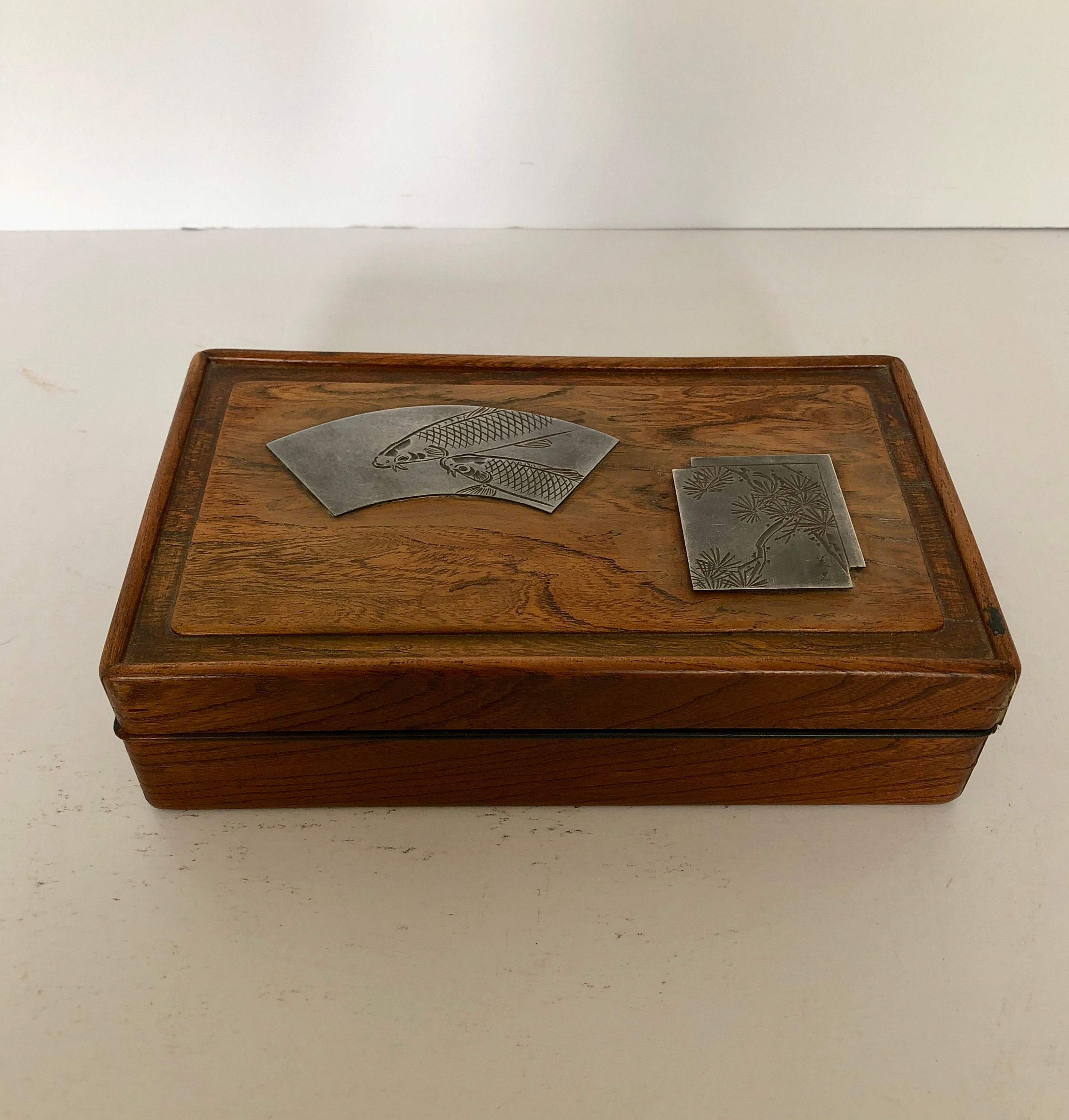 Wood Box Vintage Silver or Pewter Designs Lift Top Box - Etsy