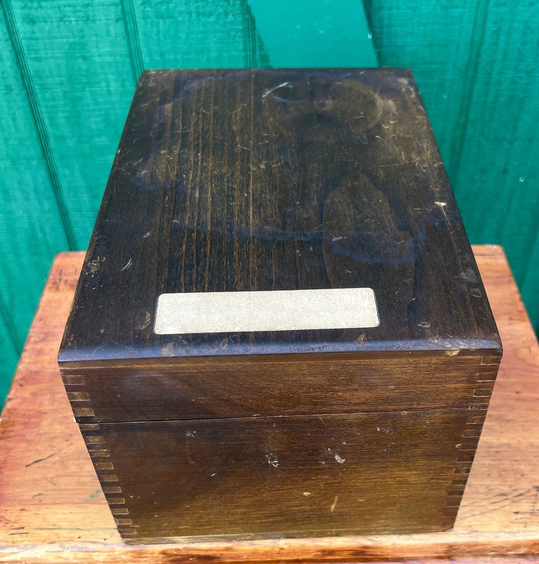 Wood Card File Box, Oak Box, Dove Tailed, Recipe Box, Vintage, Library ...