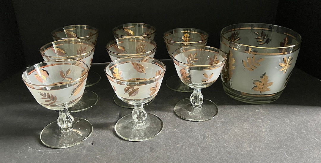 Libby, Two Tone Gold Leaf, Ice Bucket, Champaign Glasses, Wine, Golden Foliage, Collection, Made ...