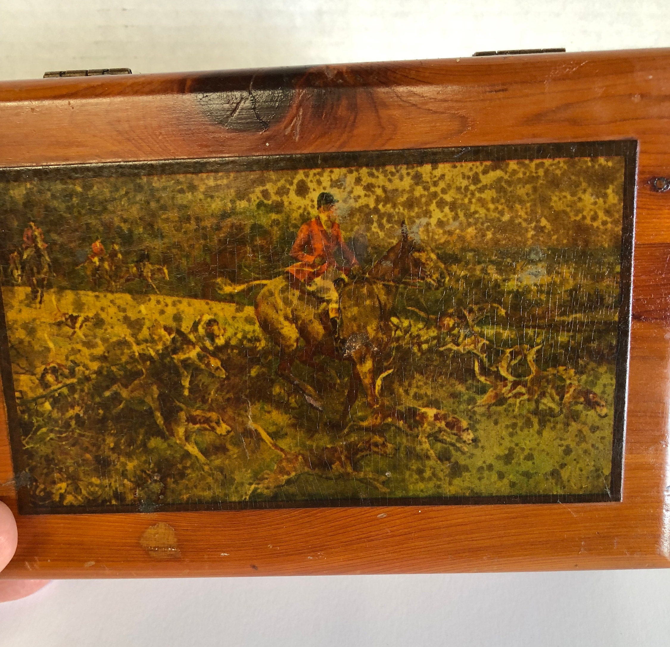 Wood Box With Hunting Scene Jewelry Box Trinket Storage MCM - Etsy