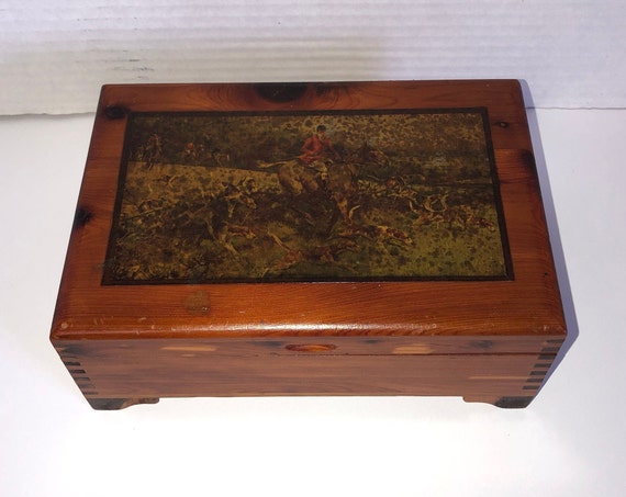Wood Box With Hunting Scene Jewelry Box Trinket Storage MCM - Etsy