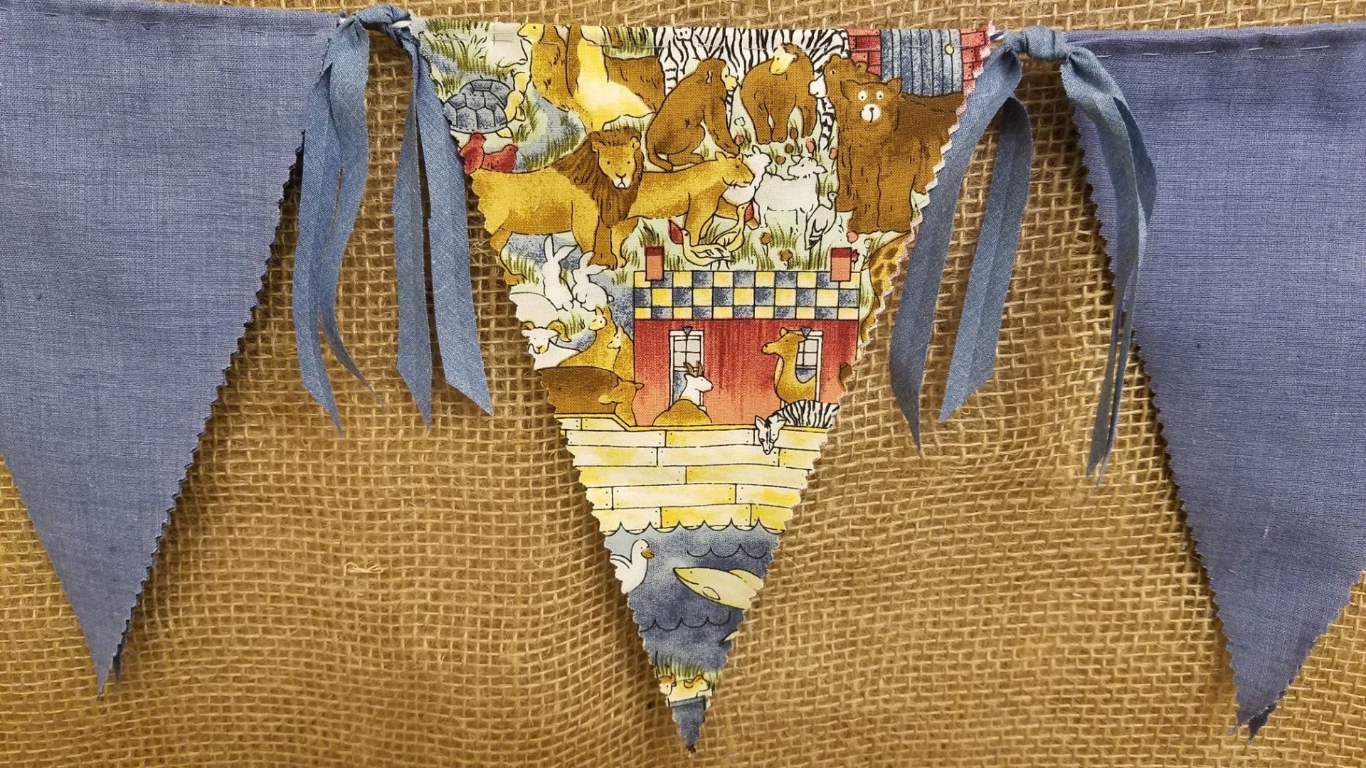 Noah's Ark Fabric Banner, Bible Story Flags, Nursery Animals Bunting ...