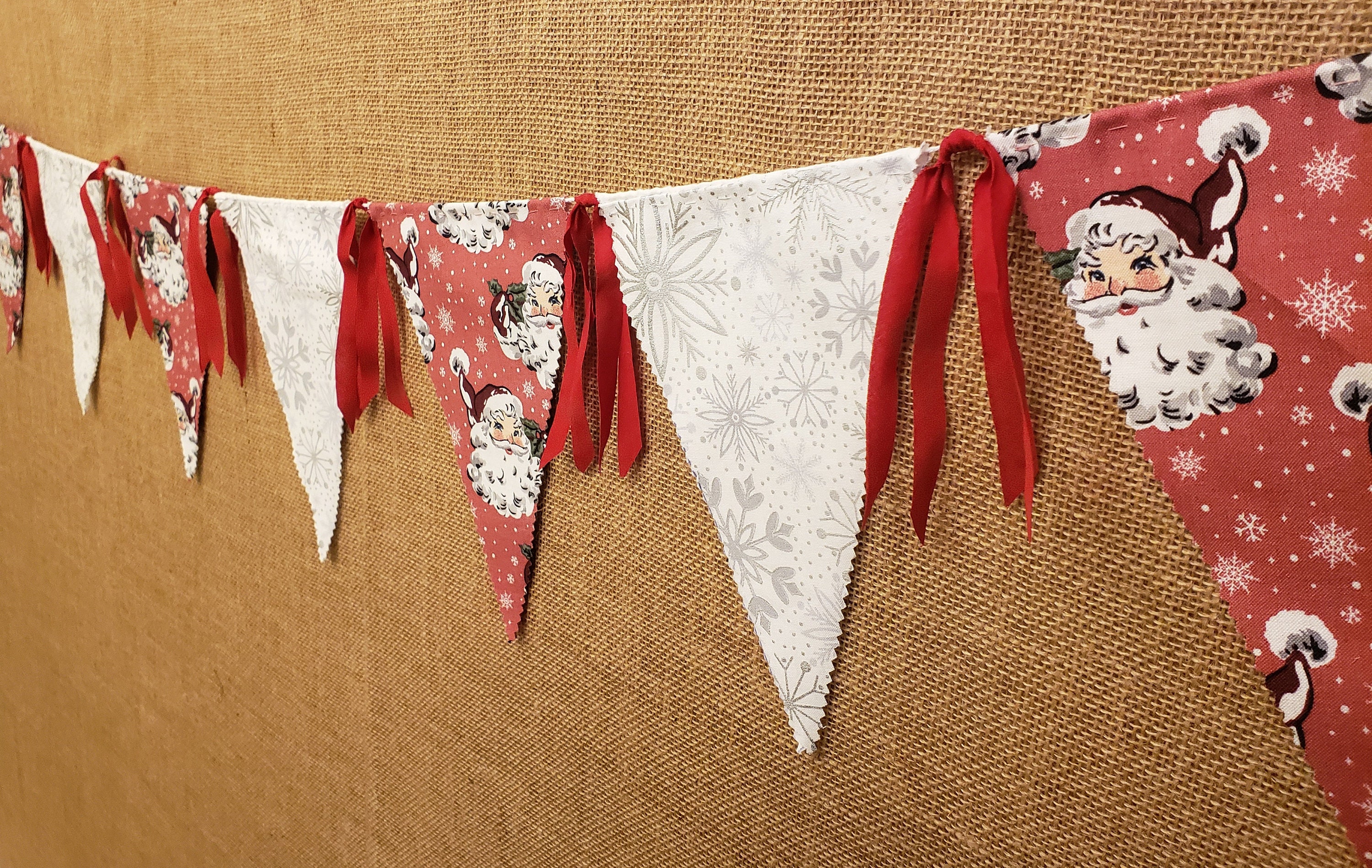 Vintage Pink Santa Banner, Retro Holiday Santa Garland, Snowflake ...
