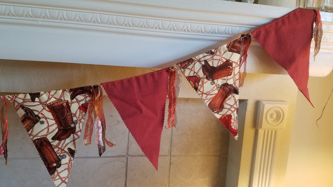 Cowboy Boots Fabric Banner Rust Western Country Banner Bunting - Etsy