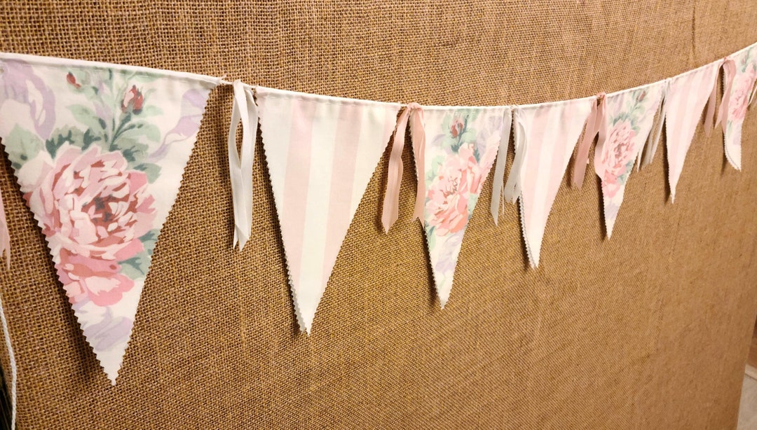 Rose in Bloom Floral Banner, 5 Ft. Long, Full Rose With Pink Stripe ...