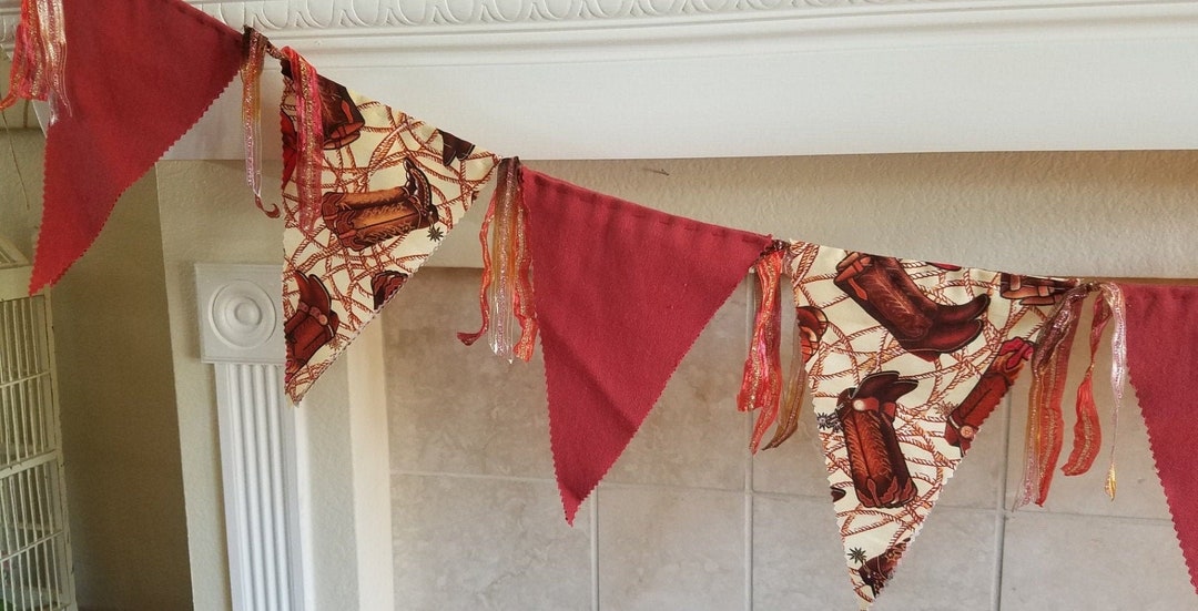 Cowboy Boots Fabric Banner Rust Western Country Banner Bunting - Etsy