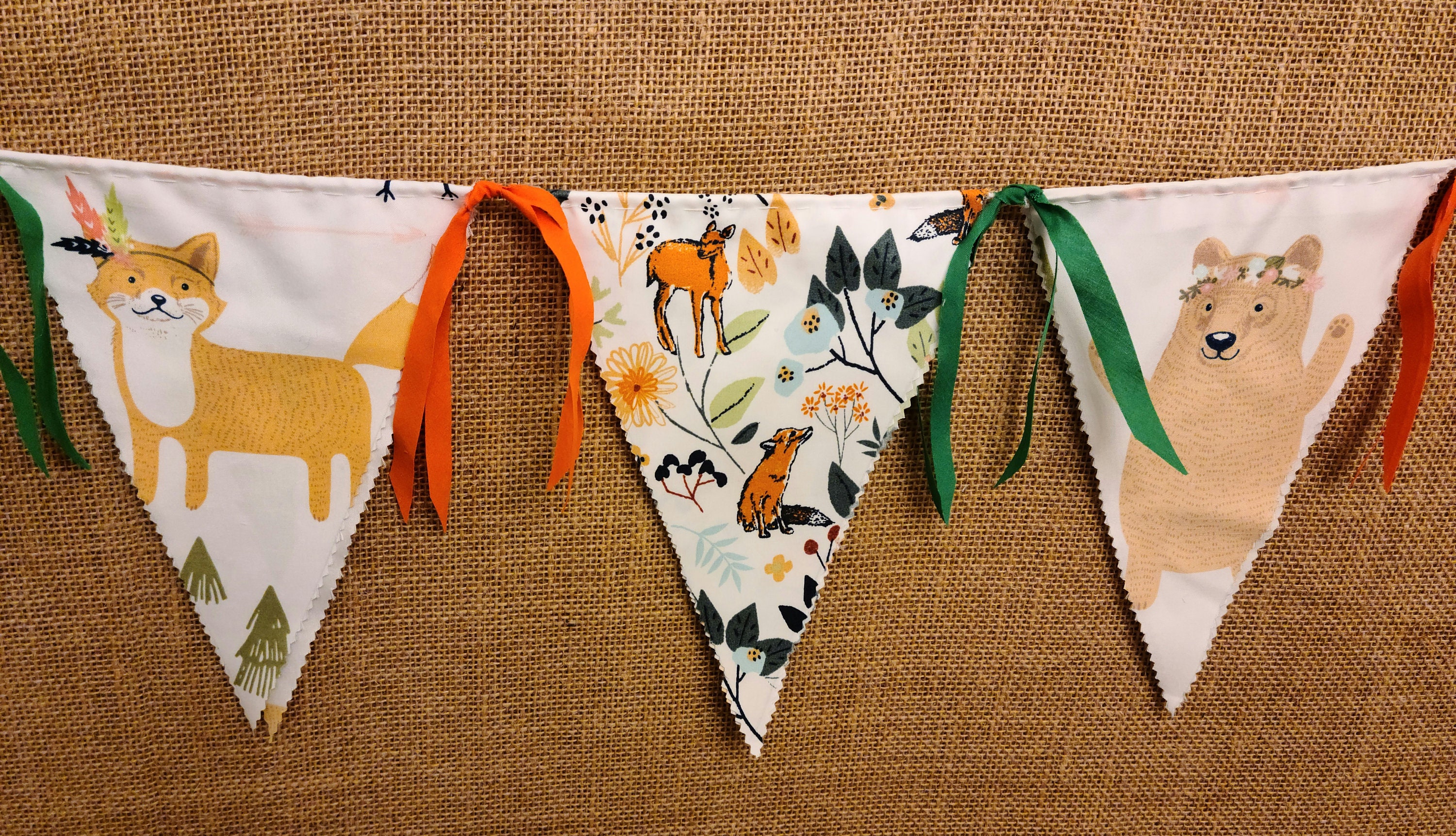 Forrest Animals Banner, 5 Ft. Reusable Fabric, Fox, Deer & Bear Garland ...