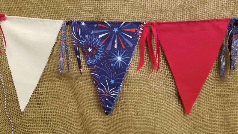 Fireworks Fabric Banner Red White Blue Bunting 4th of July Independence ...