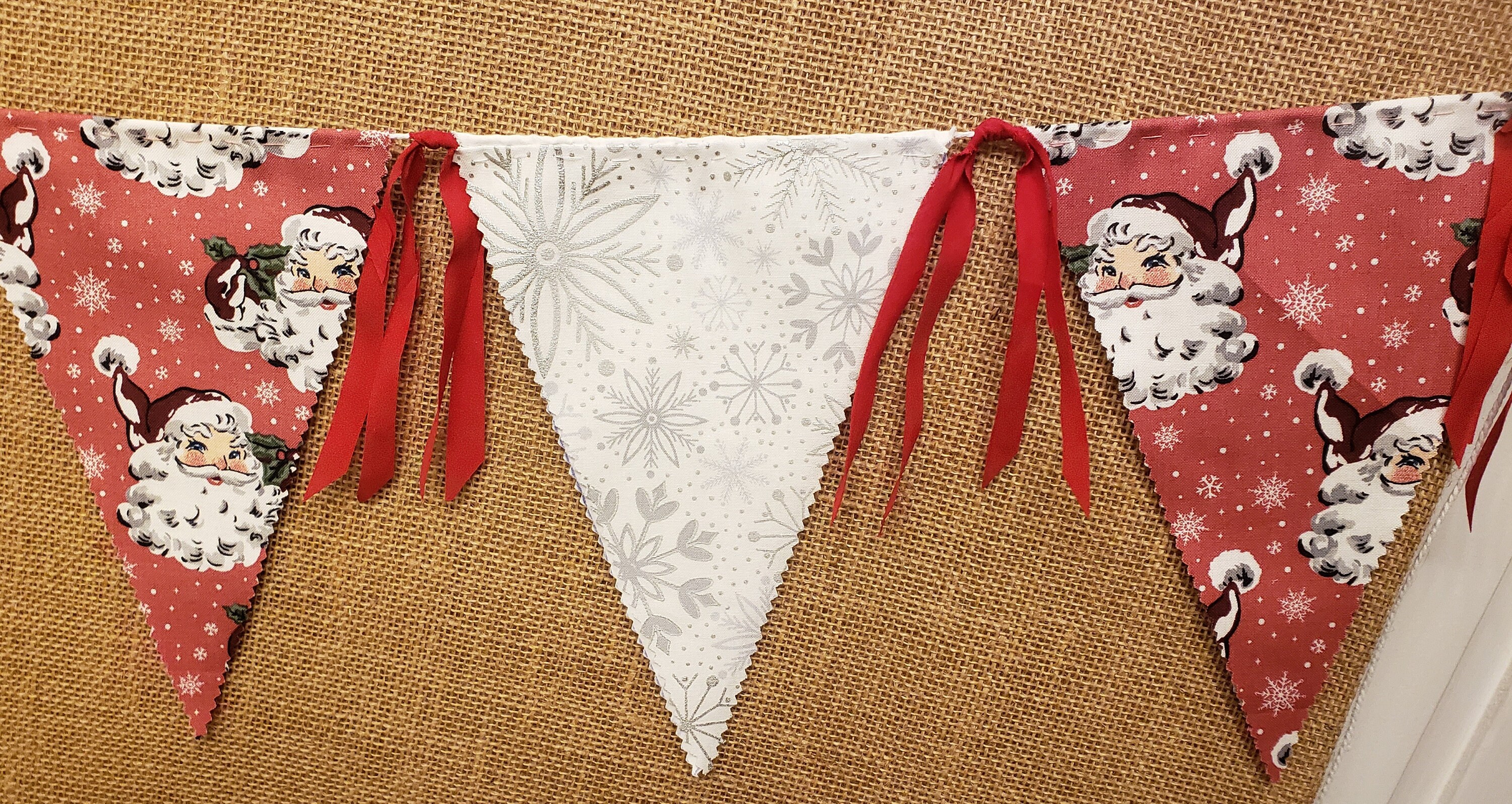 Vintage Pink Santa Banner, Retro Holiday Santa Garland, Snowflake ...