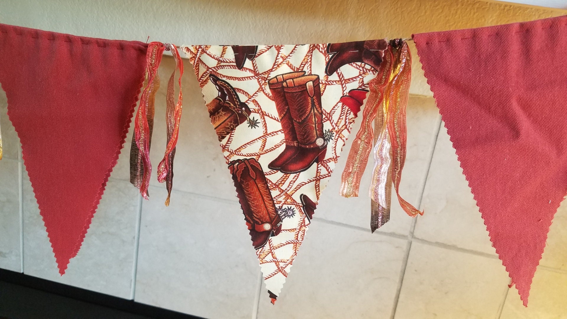 Cowboy Boots Fabric Banner Rust Western Country Banner Bunting - Etsy
