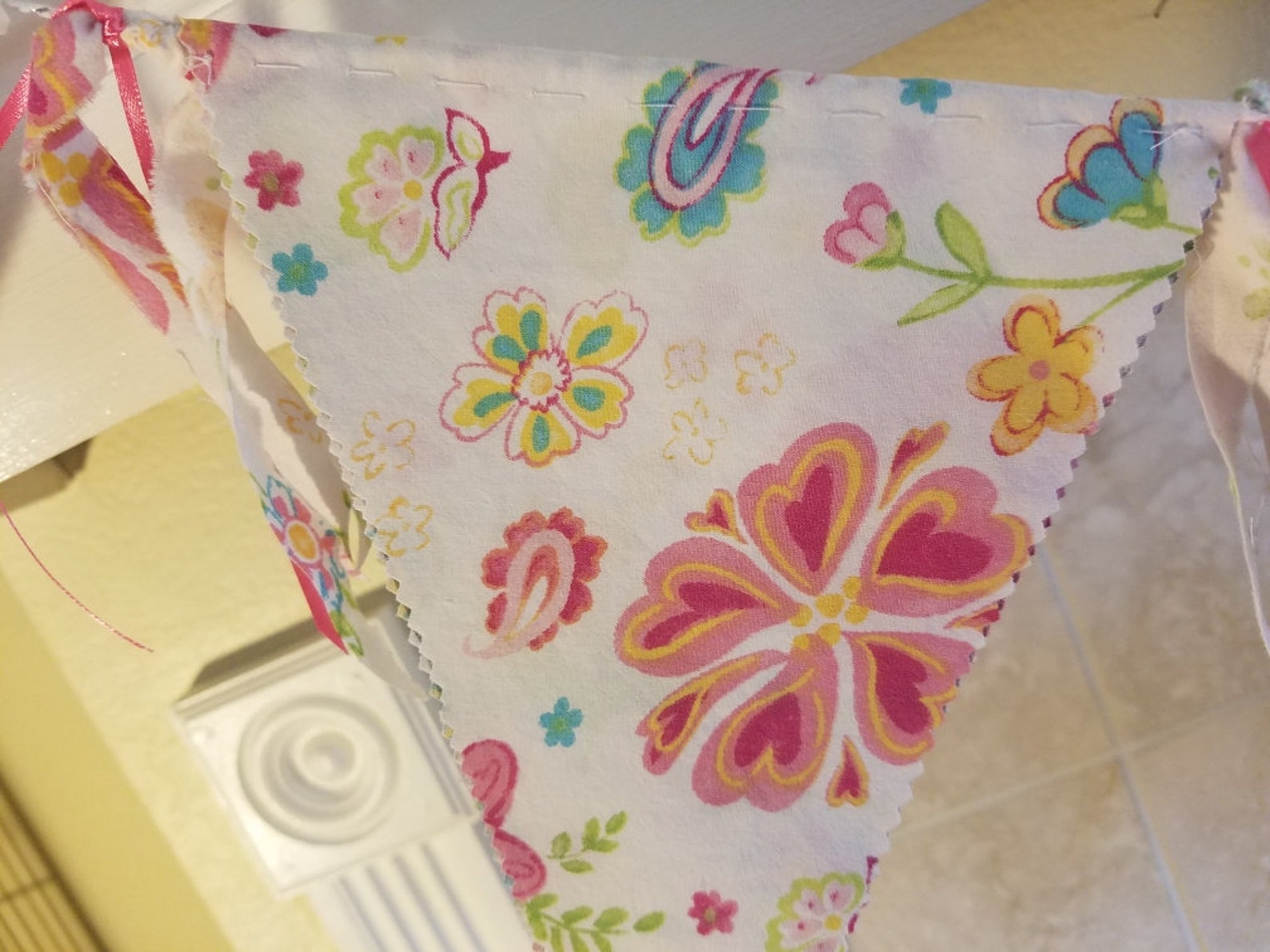 Spring Floral Bunting Flags Fabric Banner Spring Flowers Wall Hanging ...