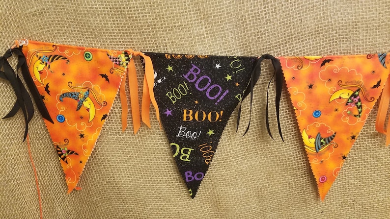 Halloween Boo! Moon Banner, Black Boo! Flag Pennant, Fabric Halloween ...