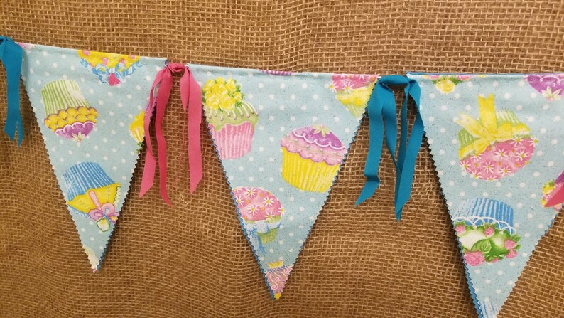 Cupcake Banner, Birthday Banner, Blue Sweets Banner, Cupcake Bunting ...