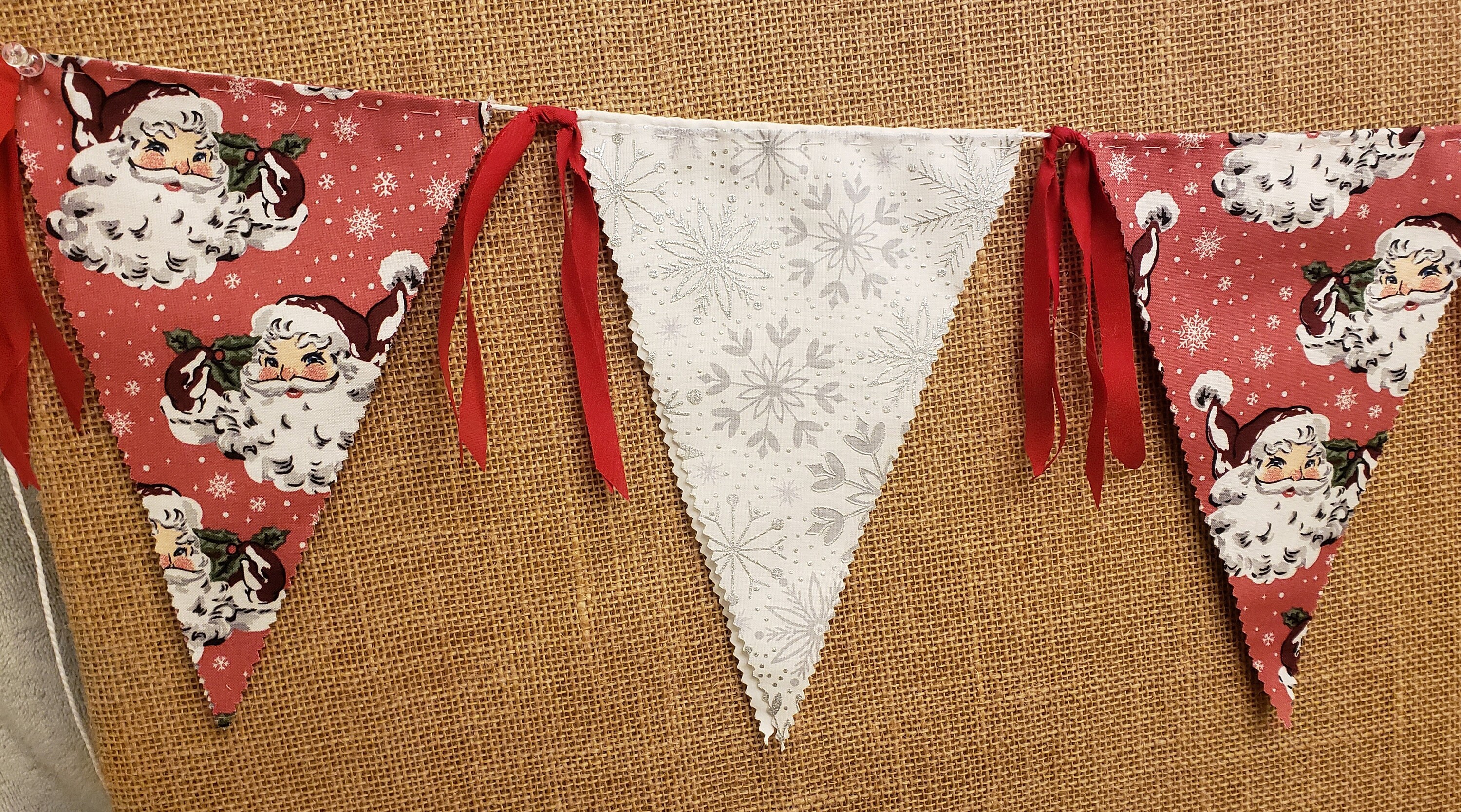 Vintage Pink Santa Banner, Retro Holiday Santa Garland, Snowflake ...