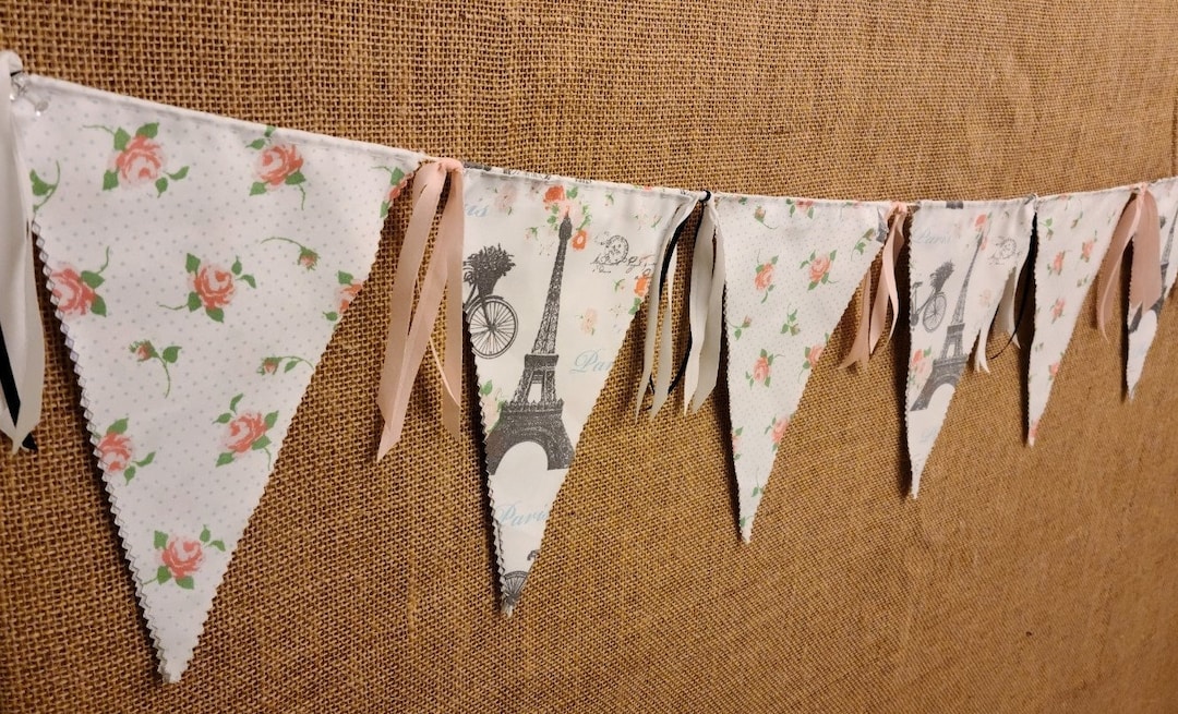 Paris Banner With Eiffel Tower, French Rose Bunting, Paris Flag ...