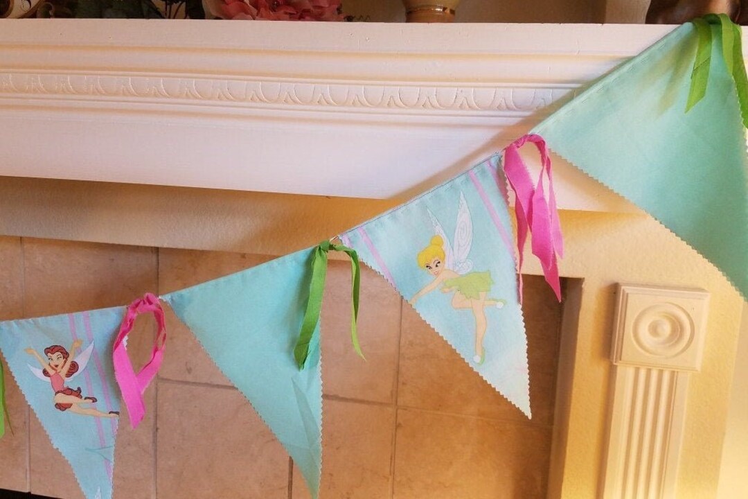 Tinker Bell Fairy Fabric Banner Blue Fairies Girl's Room Decor Girls ...