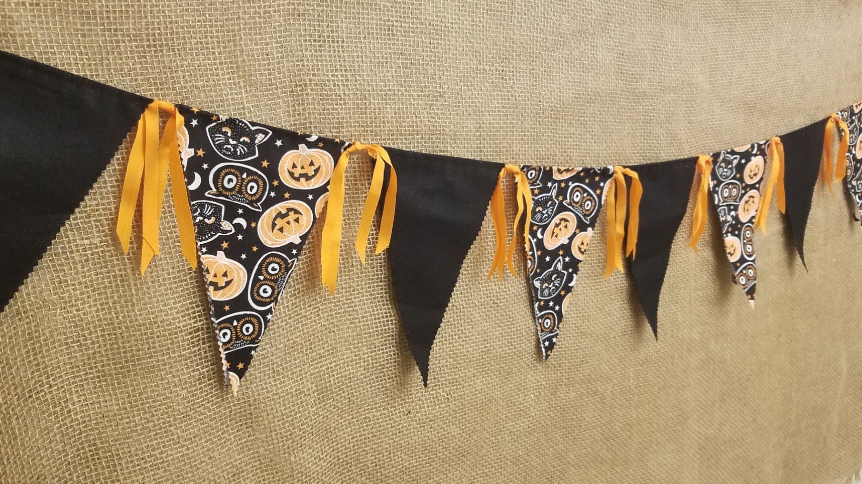 Halloween Cats & Owls Banner, Jack-o-lantern Flag Pennant, Fabric ...