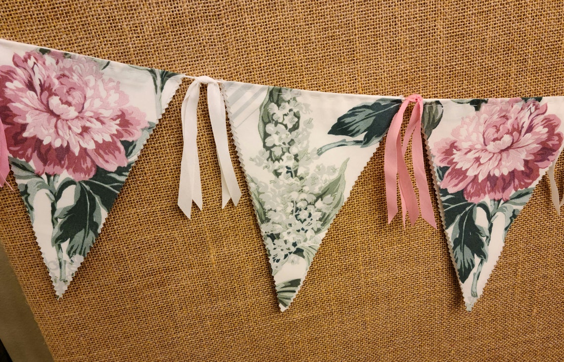 Peonie Roses With Lily Bells Banner, Floral Rose Peony Bunting, Floral ...