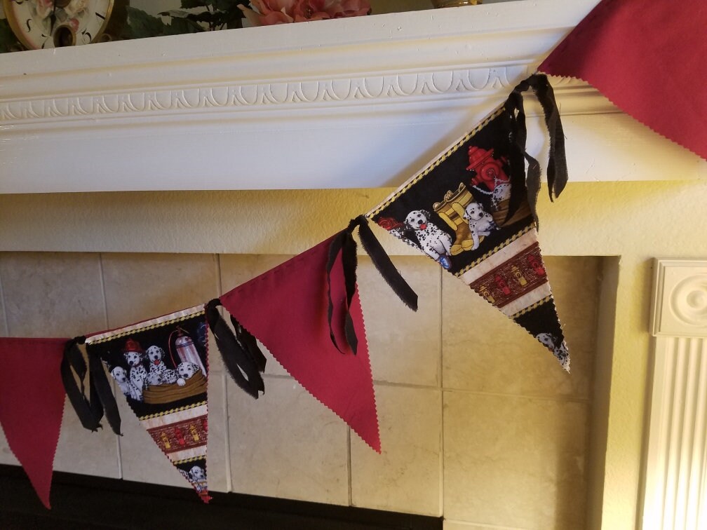Dalmatians Fire Dog Fabric Banner, Fire Engine, Fire Chief Bunting ...