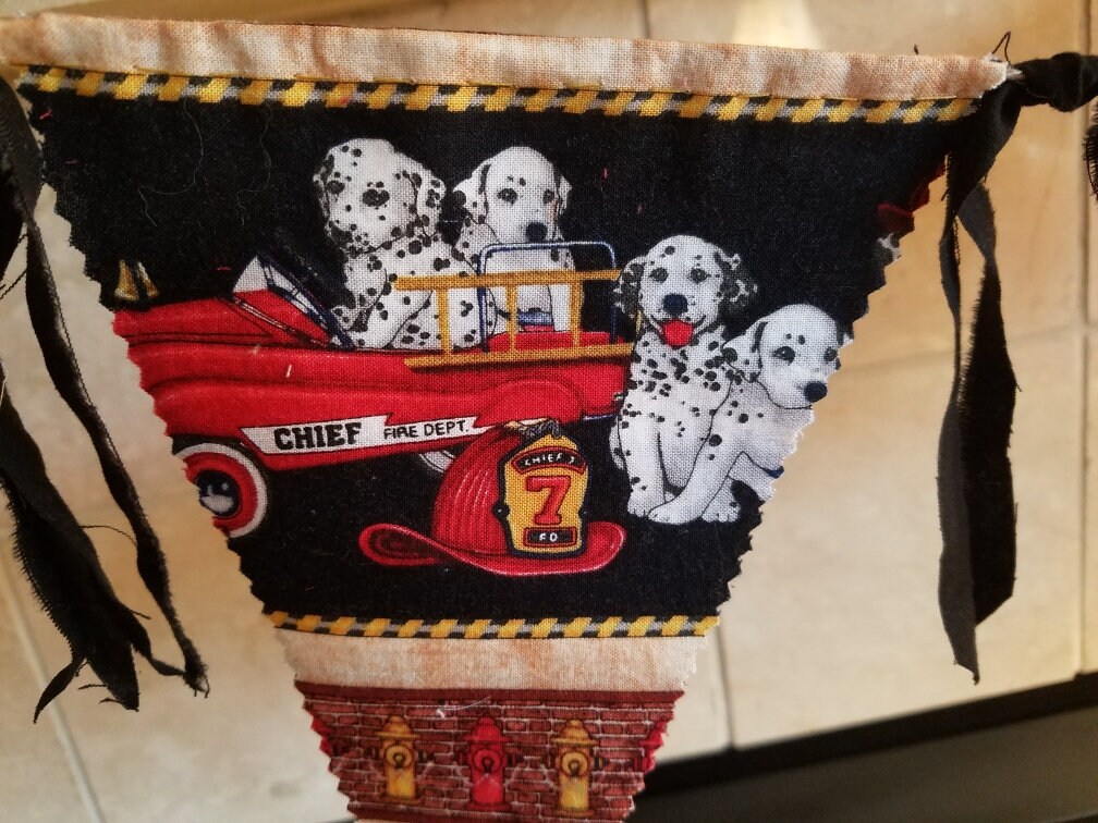 Dalmatians Fire Dog Fabric Banner, Fire Engine, Fire Chief Bunting ...