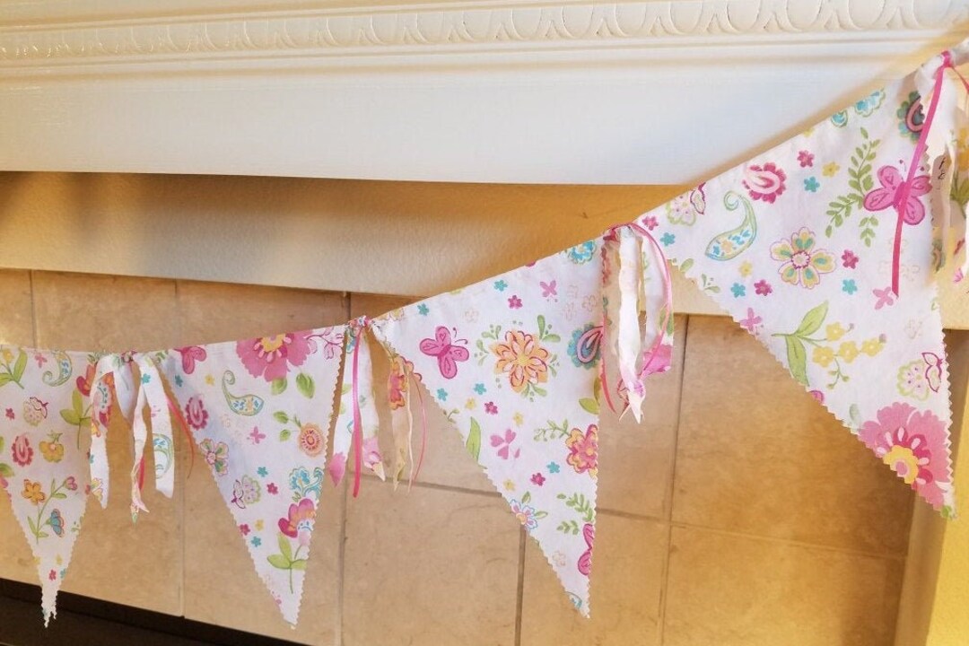 Spring Floral Bunting Flags Fabric Banner Spring Flowers Wall Hanging ...