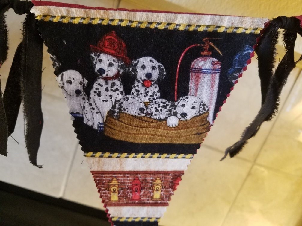 Dalmatians Fire Dog Fabric Banner, Fire Engine, Fire Chief Bunting ...