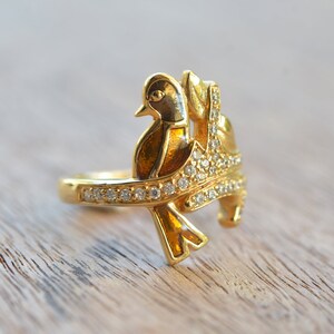 Bird ring Bird enamel ring with CZ pink gold 18K plating | Etsy