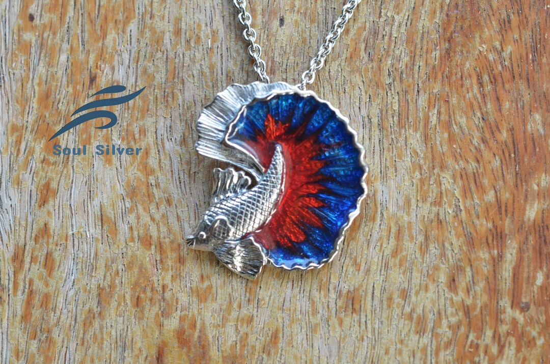 Betta Fish Sterling Silver Necklace, Betta Fish 925 Silver Pendant ...