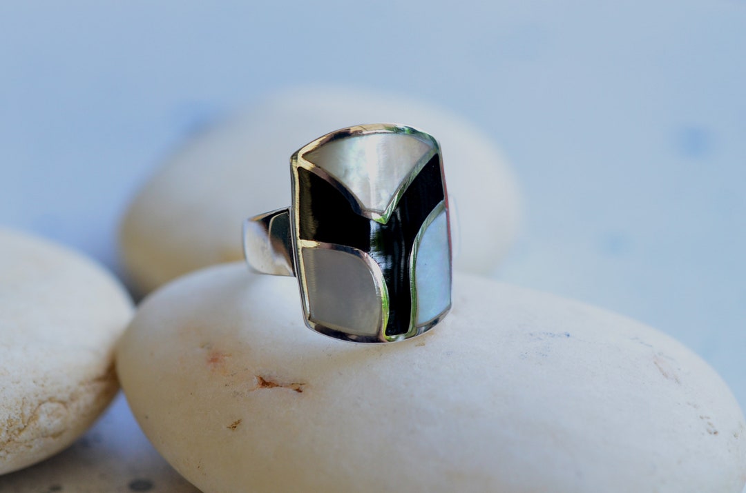 Silver 925 Mother of Pearl Ring, Sterling Silver 925 MOP Ring Inlay ...
