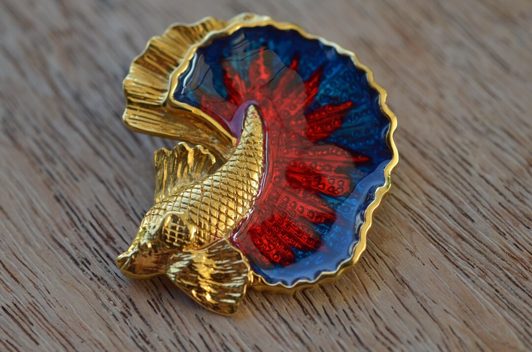 Betta Fish Necklace Rose Gold 18K Plating, Betta Fish Brass Pendant ...