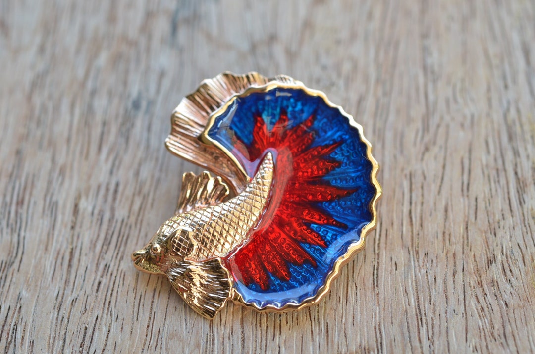 Rose Gold Betta Fish Necklace, Enamel Siamese Fighting Fish Pendant - Etsy