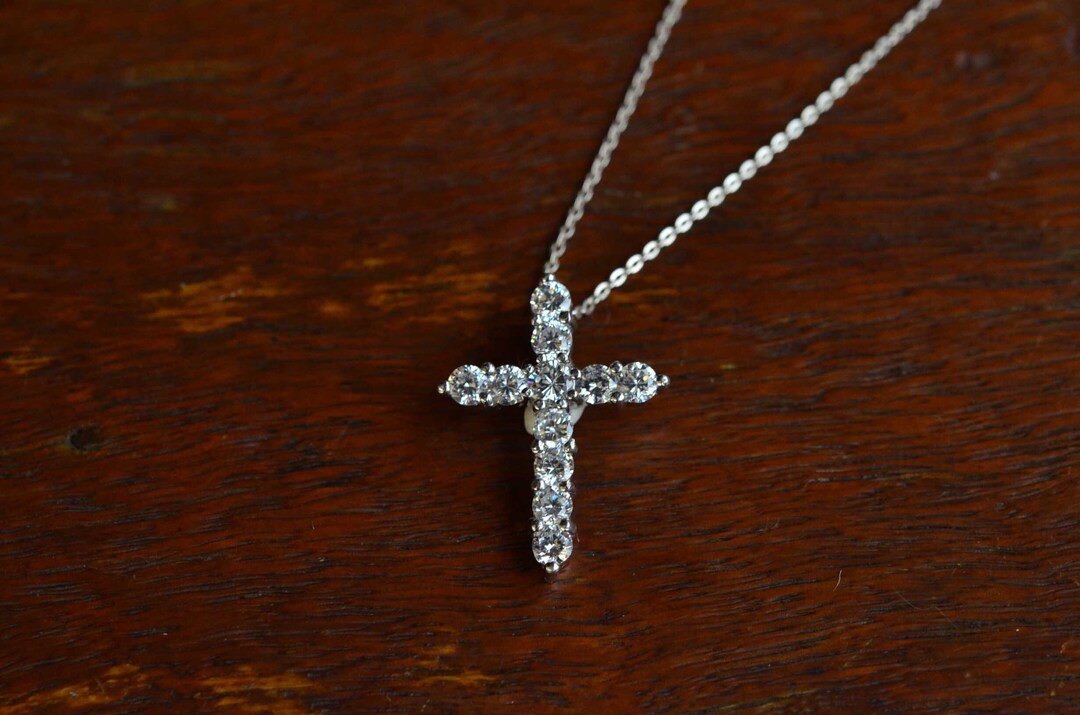 Silver Diamond Cross Pendant, Sterling Silver Cross Diamond First Grade ...