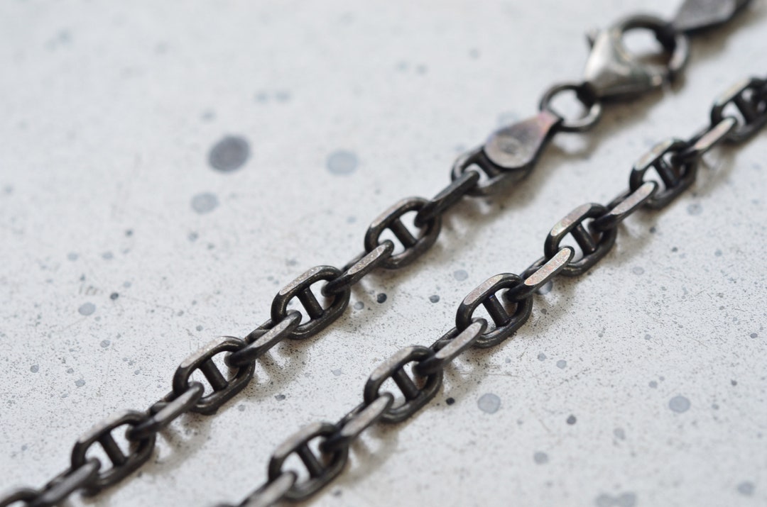 Silver Anchor Chain 3.7mm, Mariner Oxidized Chain Necklace Sterling ...