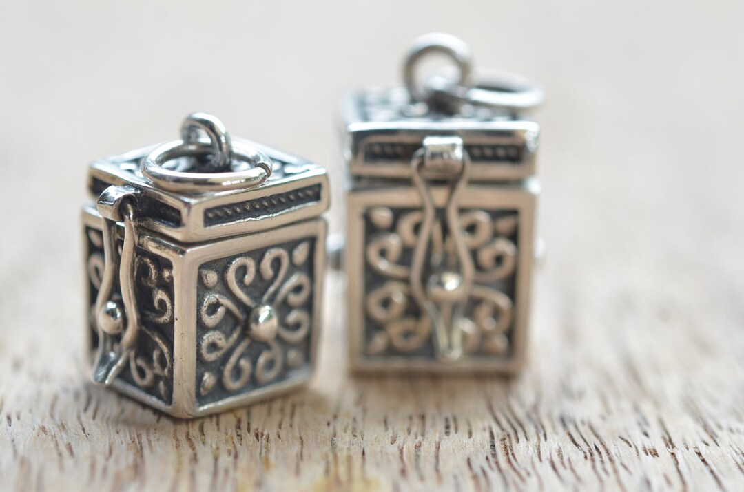 Sterling Silver Prayer Box Charm: Stash Locket, Memory Keepsake - Etsy