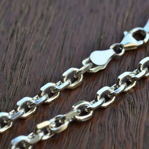 5.3mm & 3.7mm Sterling Silver Anchor Chain Necklace: Heavy Diamond Cut ...