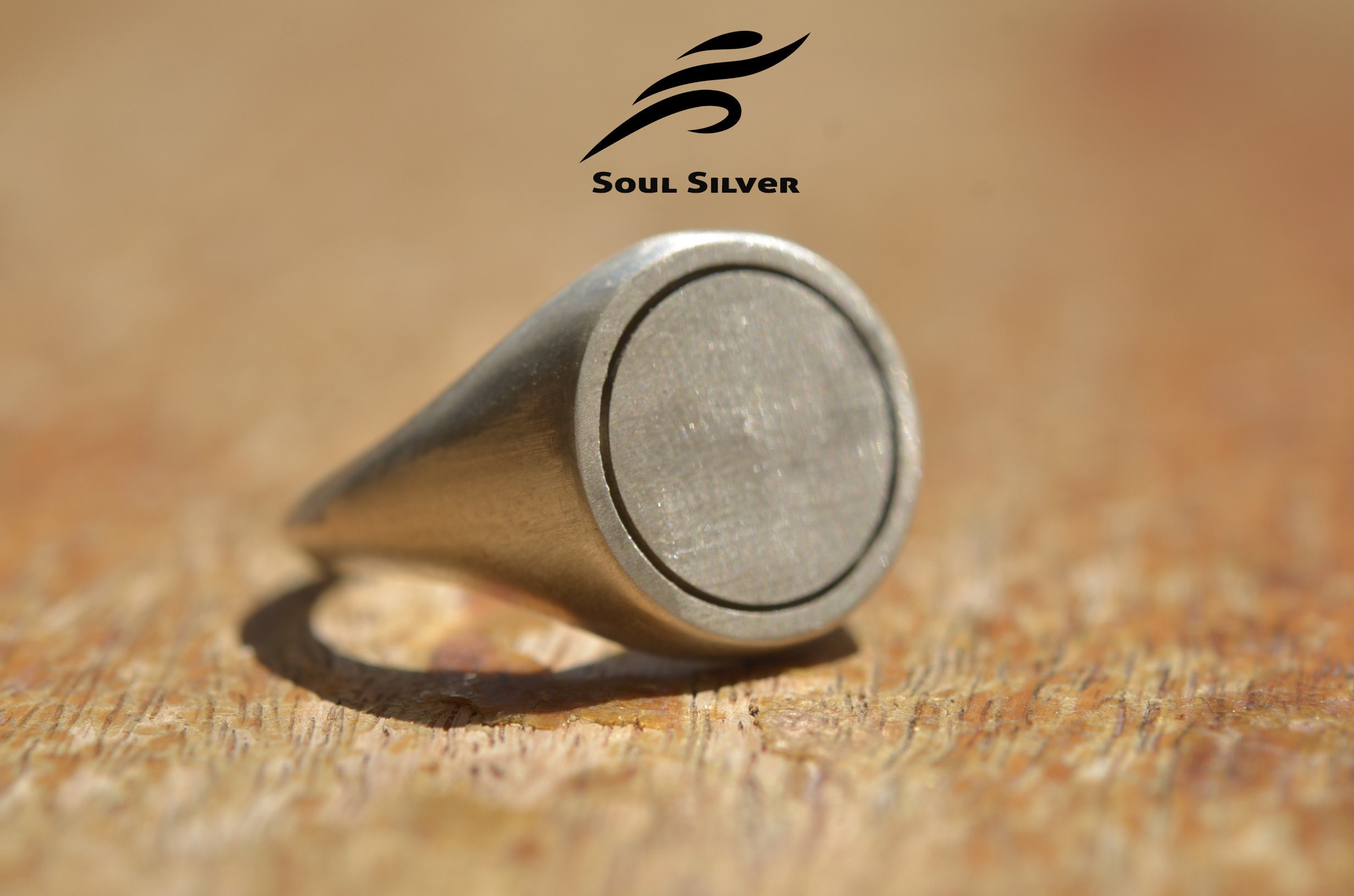 Signet ring brushed finish Sterling silver modern round matt | Etsy