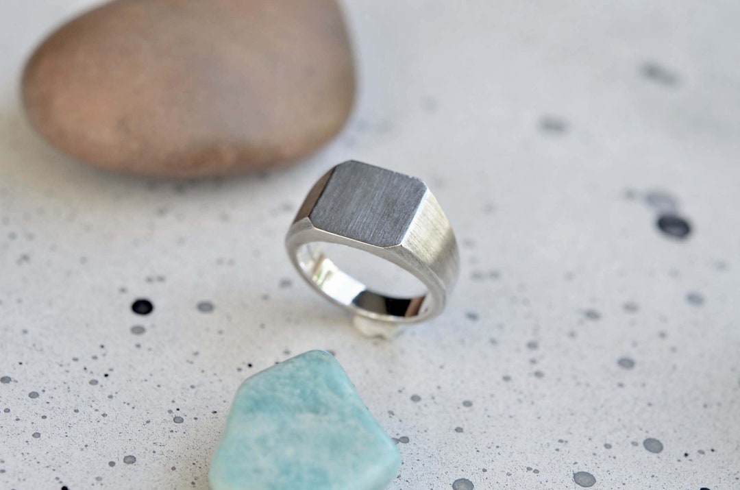 Silver Signet Ring, Rustic Sterling Silver Square Signet Ring Handmade ...